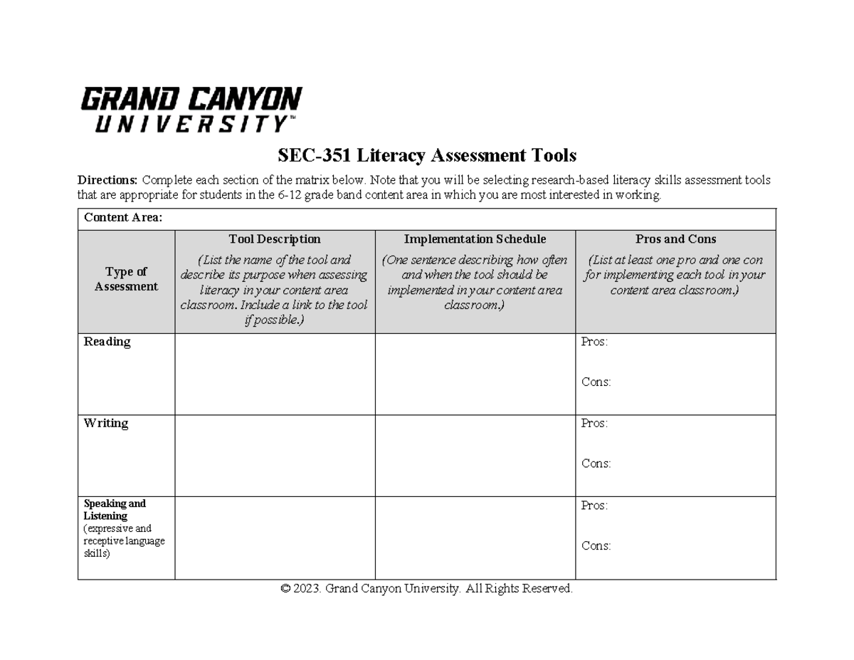 SEC-351-RS-T3-Literacy Assessment Tools - SEC-351 Literacy Assessment ...