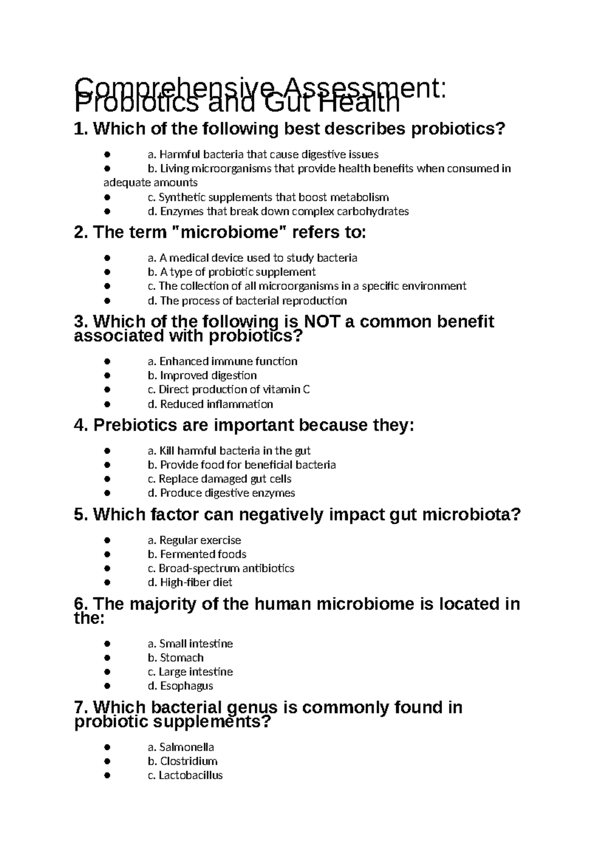 Probiotics and Gut Health Assessment: Comprehensive Review - Studocu