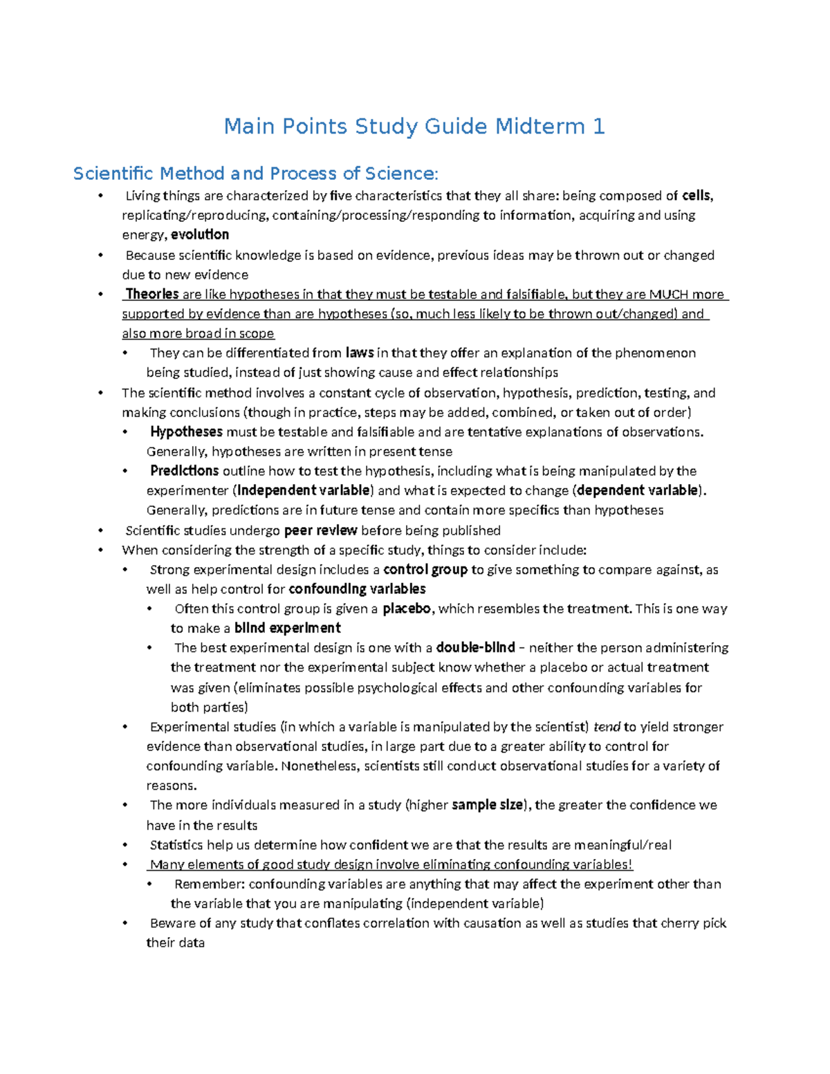 Study Guide: Concepts in Biology for Midterm Exam (BIO 101) - Studocu
