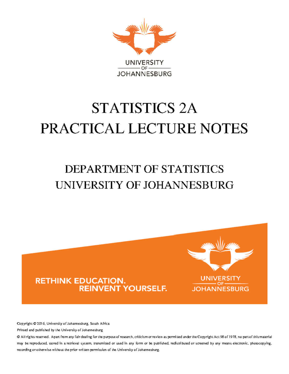 STA02A2 Practical Lecture Notes - STATISTICS 2A PRACTICAL LECTURE NOTES ...