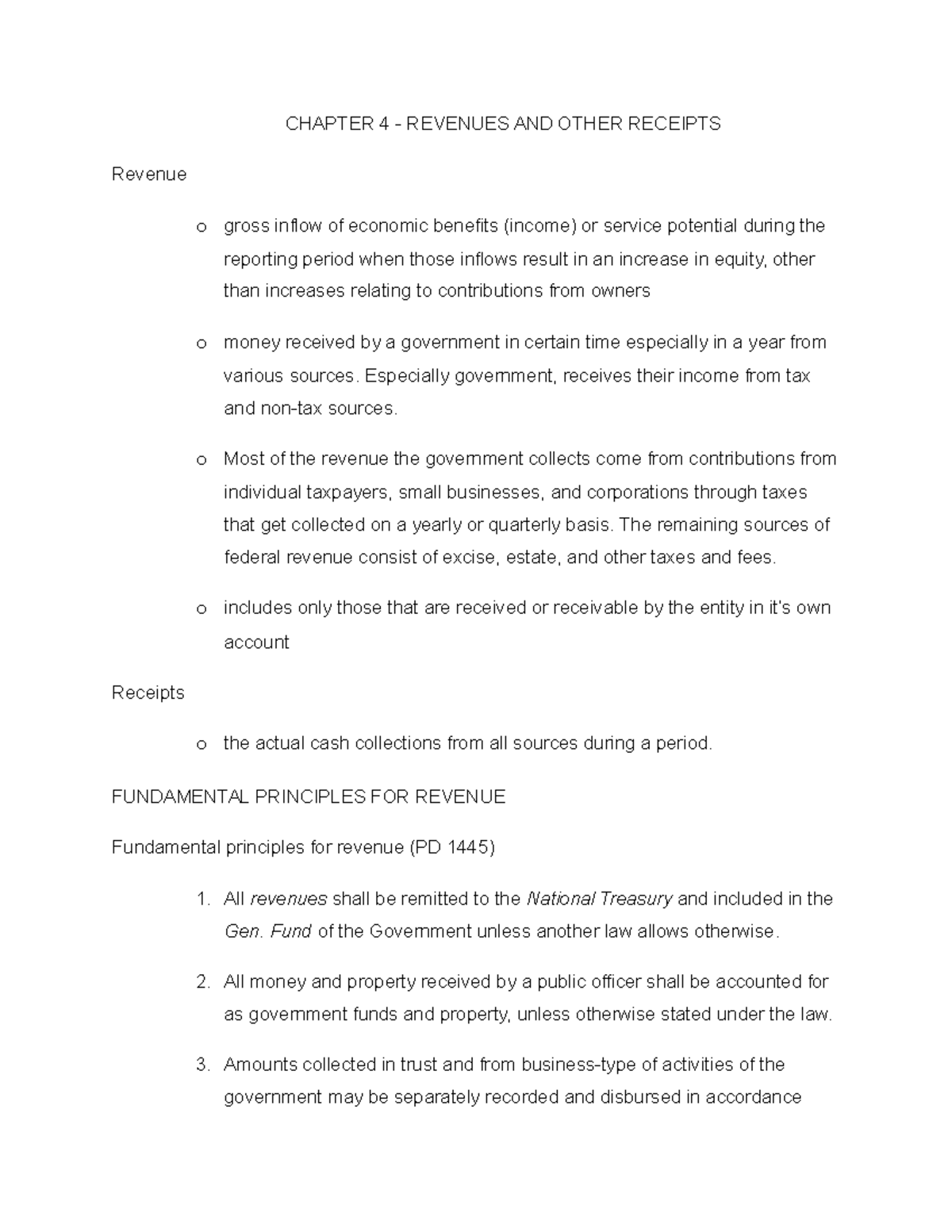 Chapter 4 - Revenues AND Other Receipts - CHAPTER 4 - REVENUES AND ...