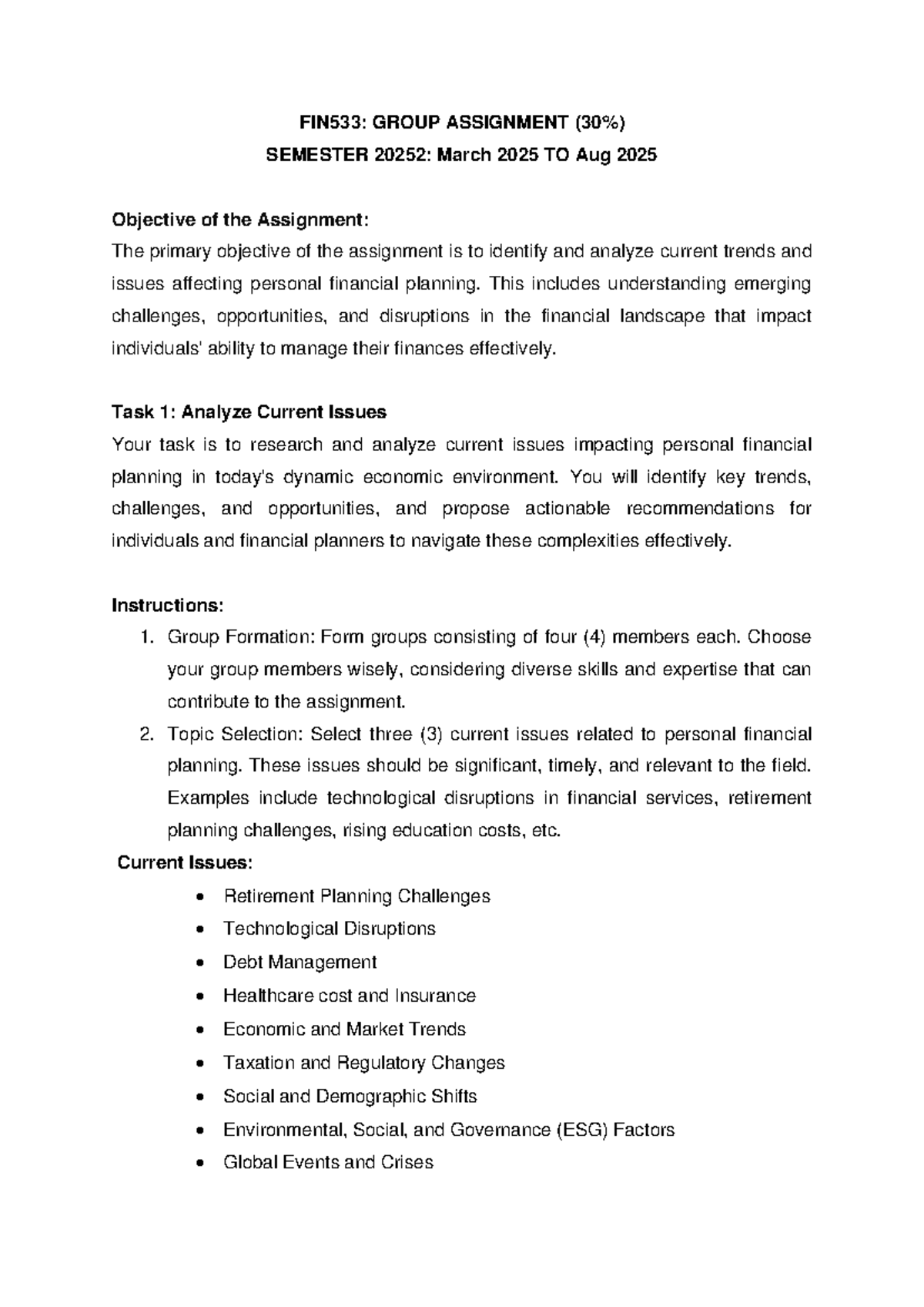 FIN533: Group Assignment on Personal Financial Planning Trends - Studocu