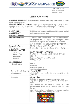 ESP Q4 -W1 - ESP 9 Quarter 4 - Edukasyon sa Pagpapakatao - Studocu