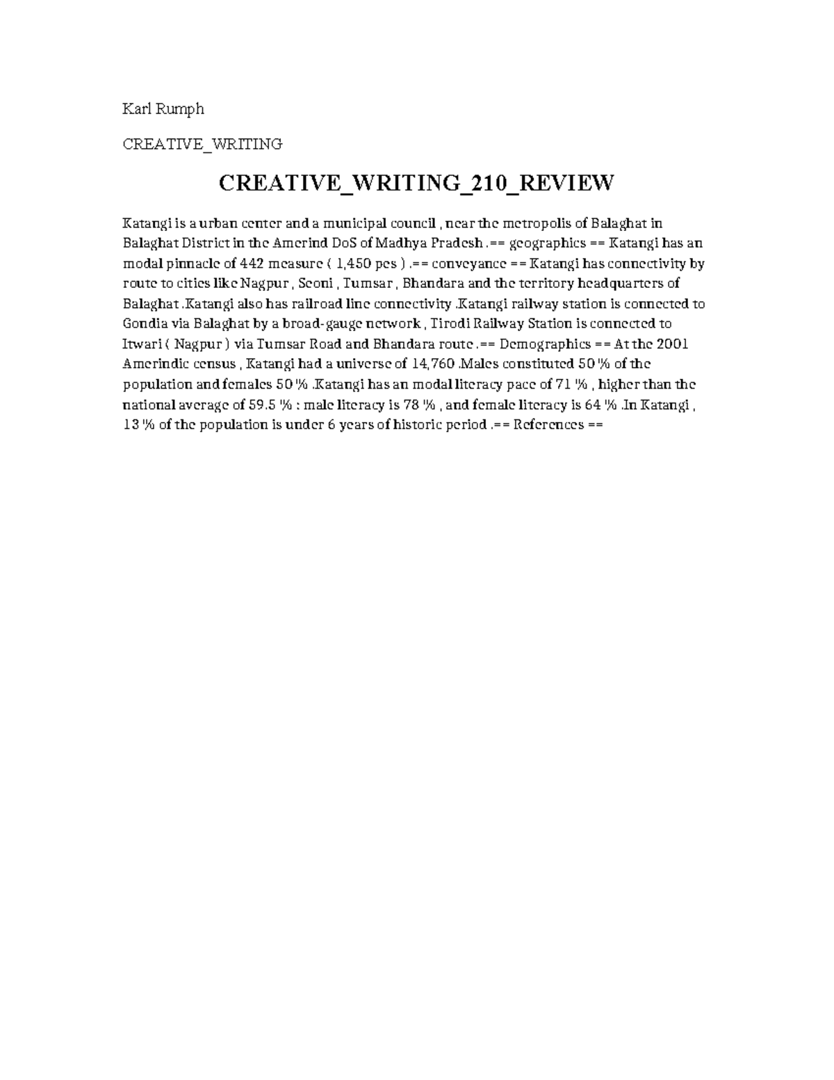 Creative Writing 210: Detailed Review of Katangi and Its Geography ...
