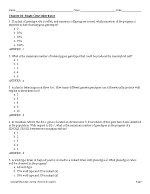 Exam3 Sample - practice exam 3 - BIOL 3301 Genetics EXAM 3 Extra exam Name: SSN: True-false ...