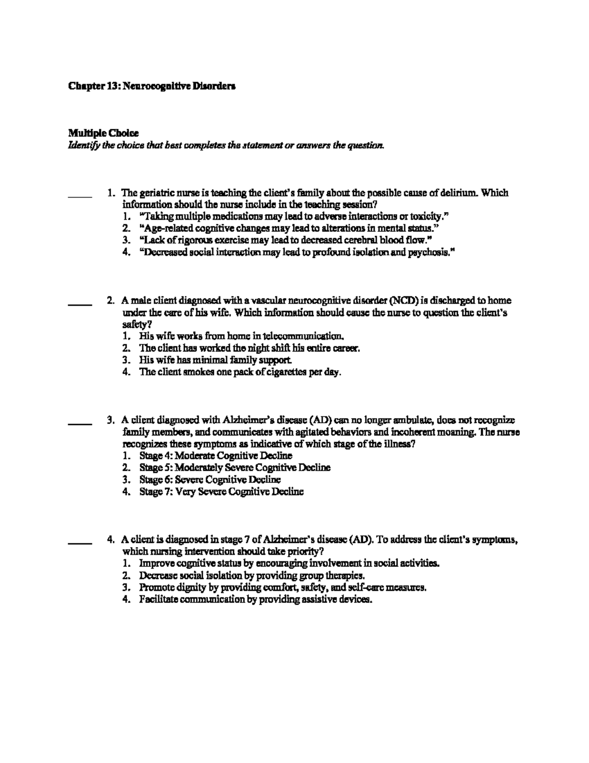 503 Final Exam Q&A Notes on Neurocognitive Disorders - Studocu