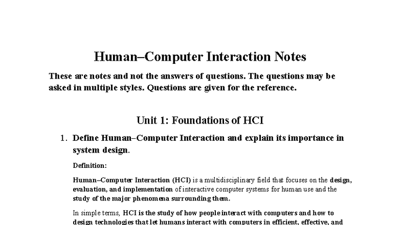 HCI 101: Interaction Notes and Key Concepts in System Design - Studocu