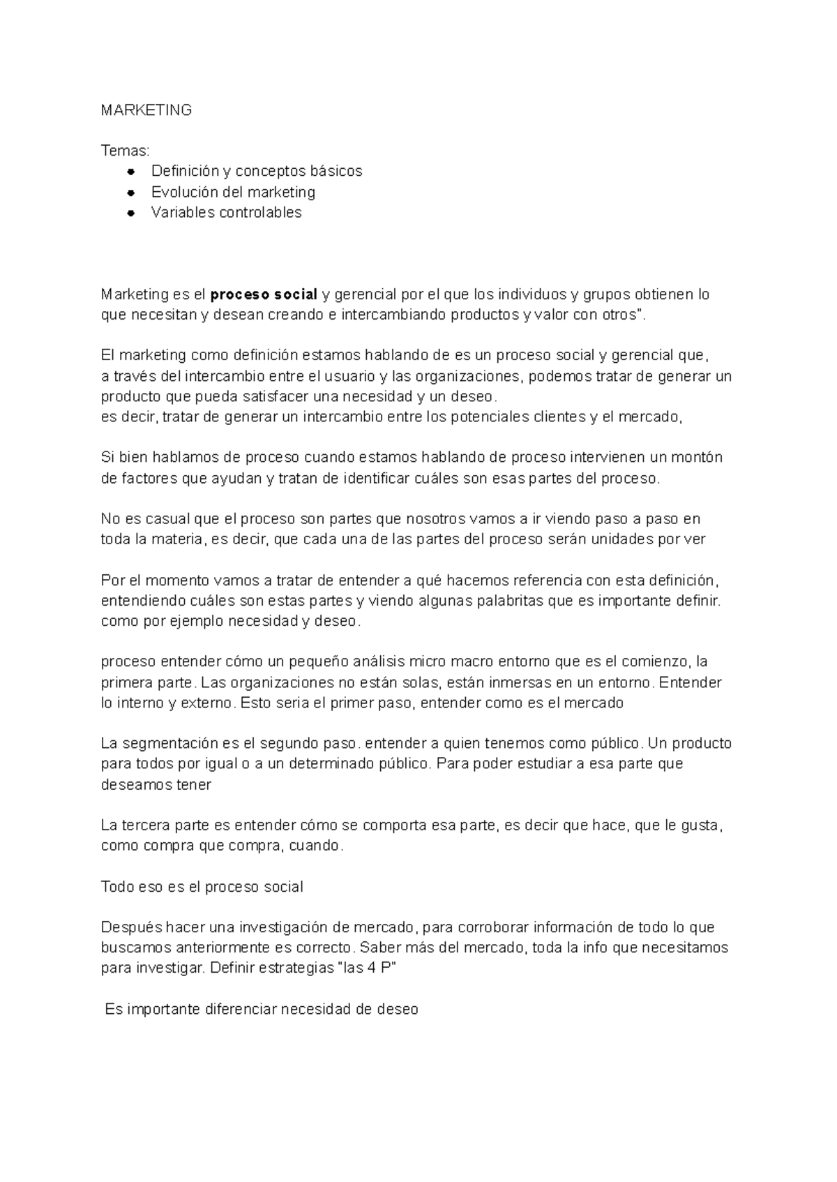 Marketing UVA1: Definición, Conceptos y Variables Controlables - Studocu