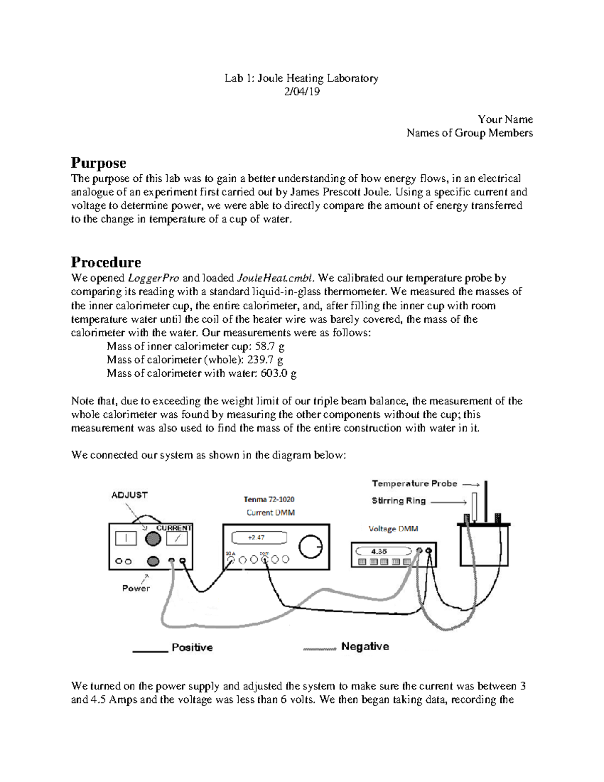 Example Lab Report - Lab 1: Joule Heating Laboratory 2/04/ Your Name ...