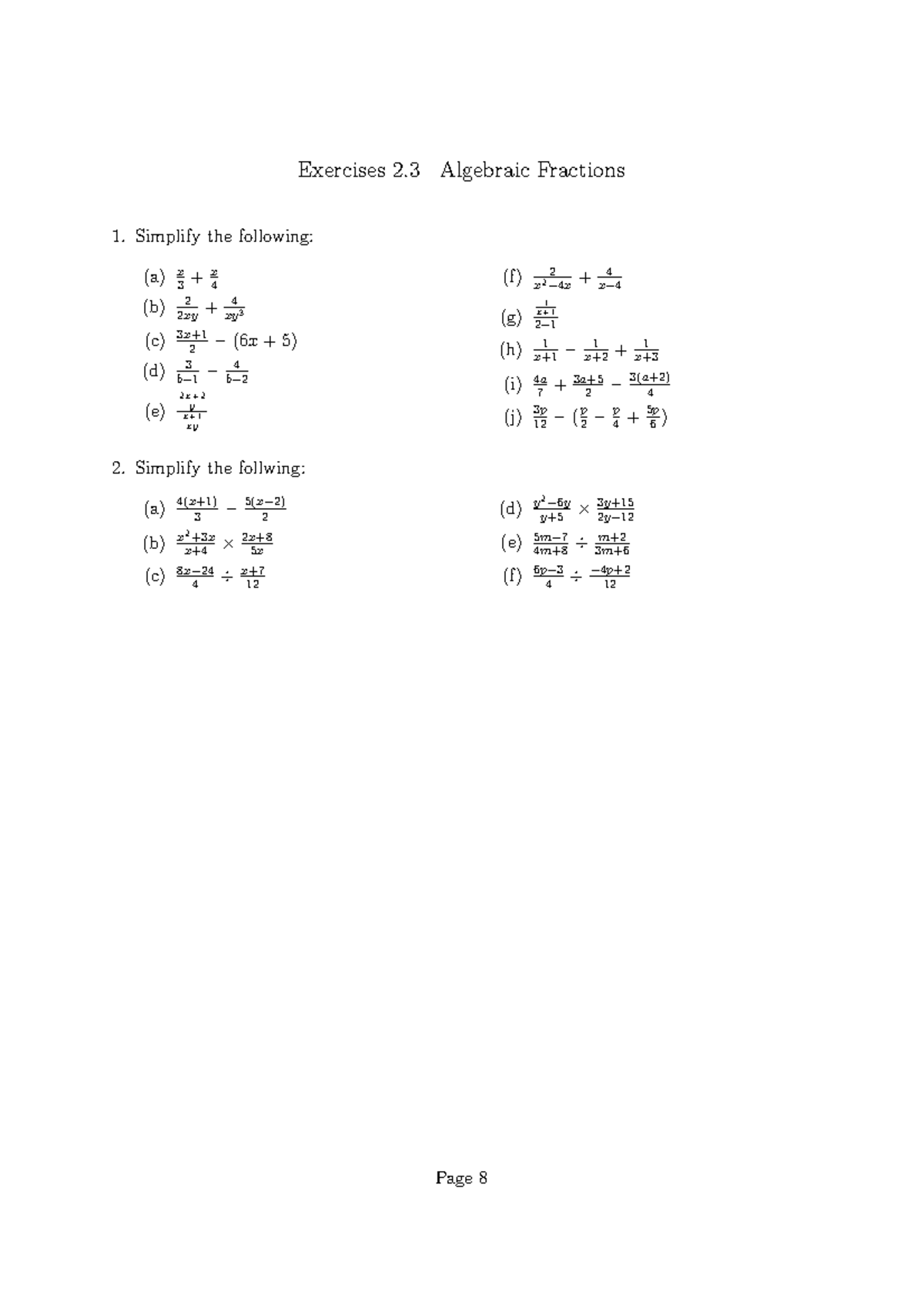 Module 2.3 - Exercises on Algebraic Fractions Simplification - Studocu