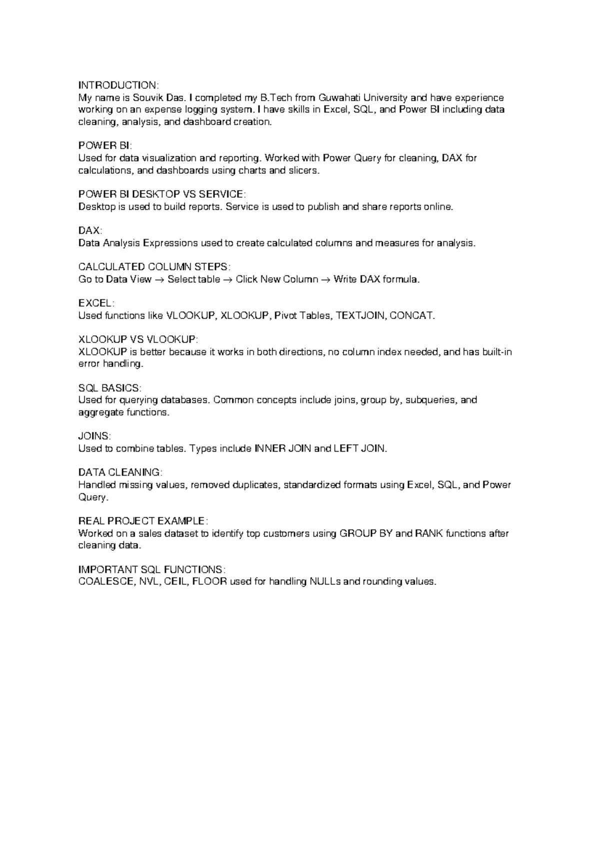 Data Analyst Quick Revision: Skills in Excel, SQL & Power BI - Studocu