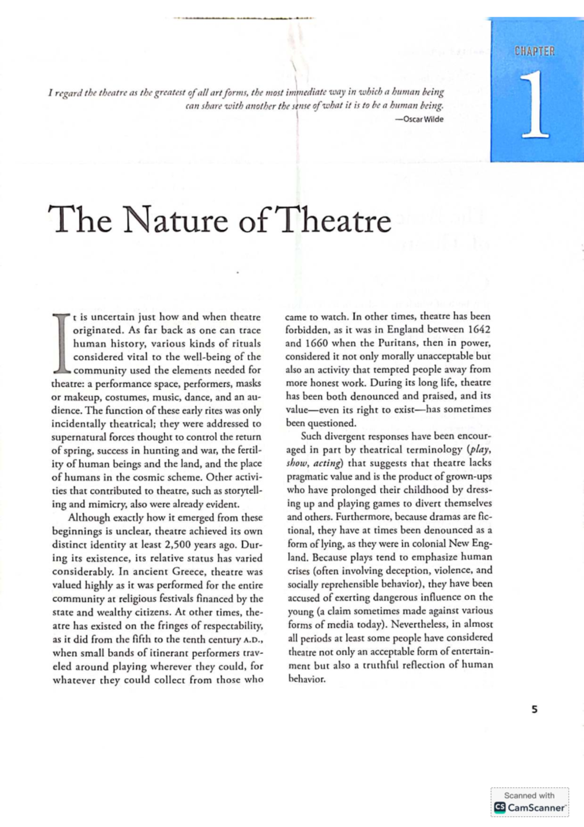 CHAPTER 1: The Nature of Theatre - Analysis and Insights - Studocu