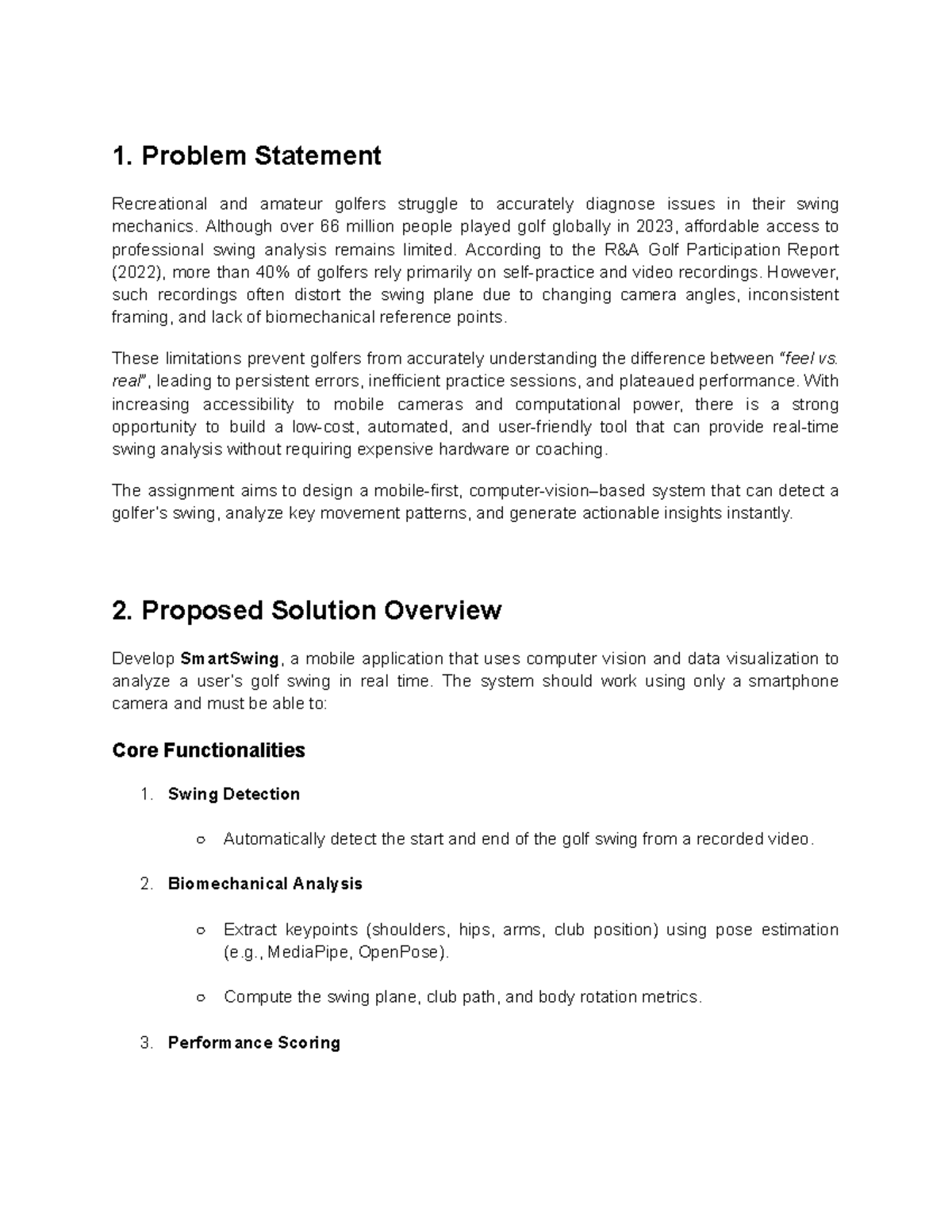 ML Assignment 1: SmartSwing Golf Swing Analysis Tool - Studocu