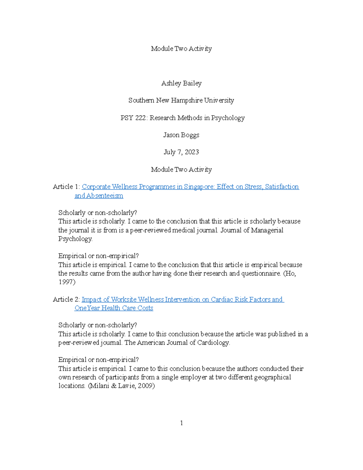 PSY 222 Module 2 Activity: Scholarly vs. Non-Scholarly Articles ...