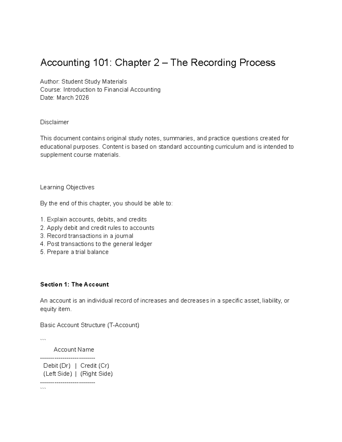 ACC 101: Chapter 2 Study Guide on The Recording Process - Studocu