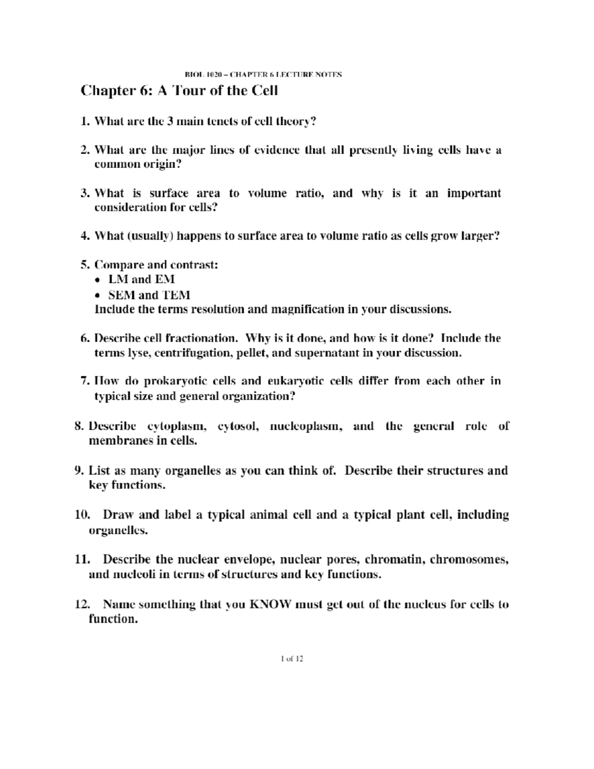 Chapter 6 Notes - Dr Riggs - BIOL 1020 - Studocu