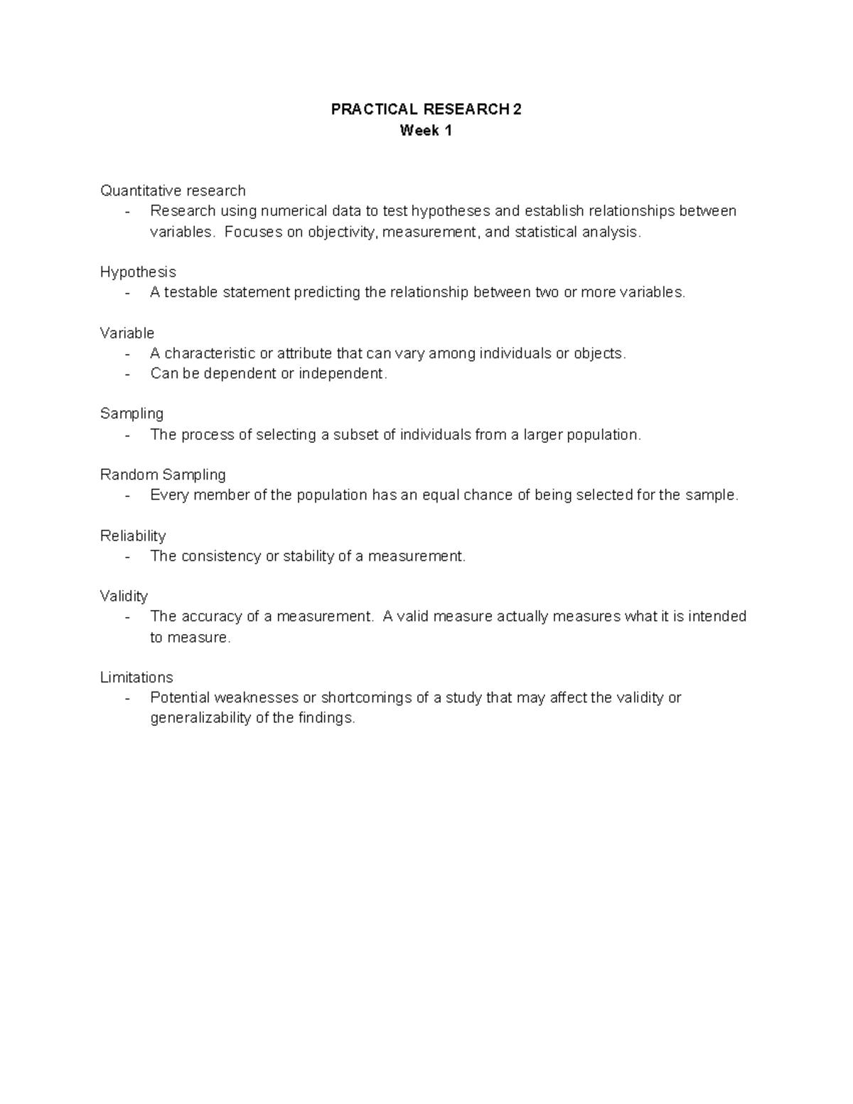 PRACTICAL RESEARCH 2 Week 1: Intro to Quantitative Research Concepts ...