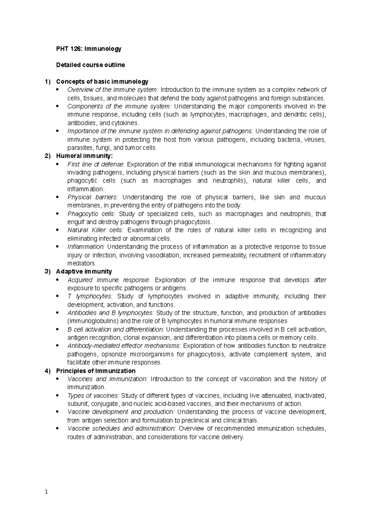 PHT 126: Basic Concepts and Principles of Immunology Overview - Studocu