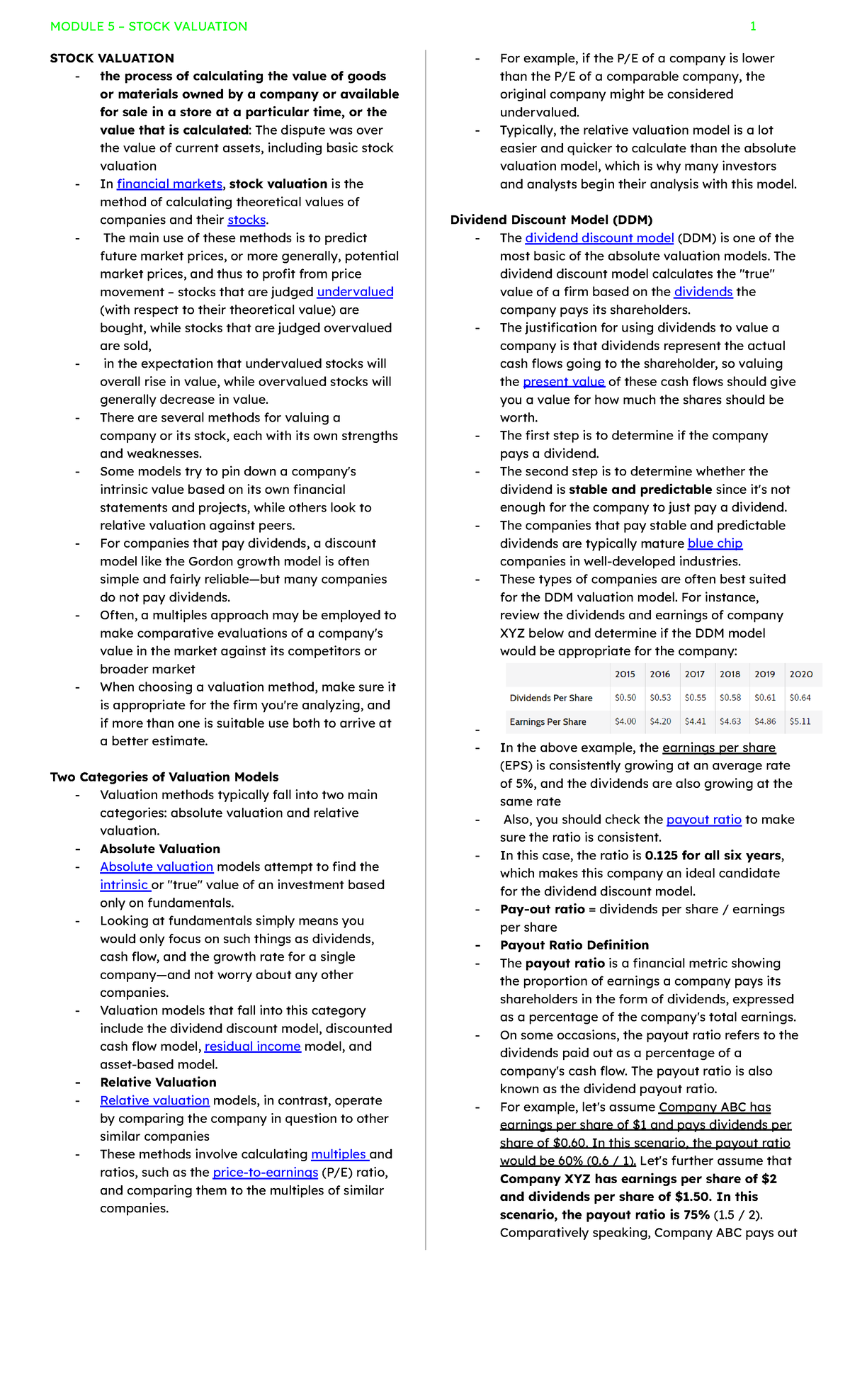 Module 5 – Stock Valuation: Understanding Valuation Methods - Studocu