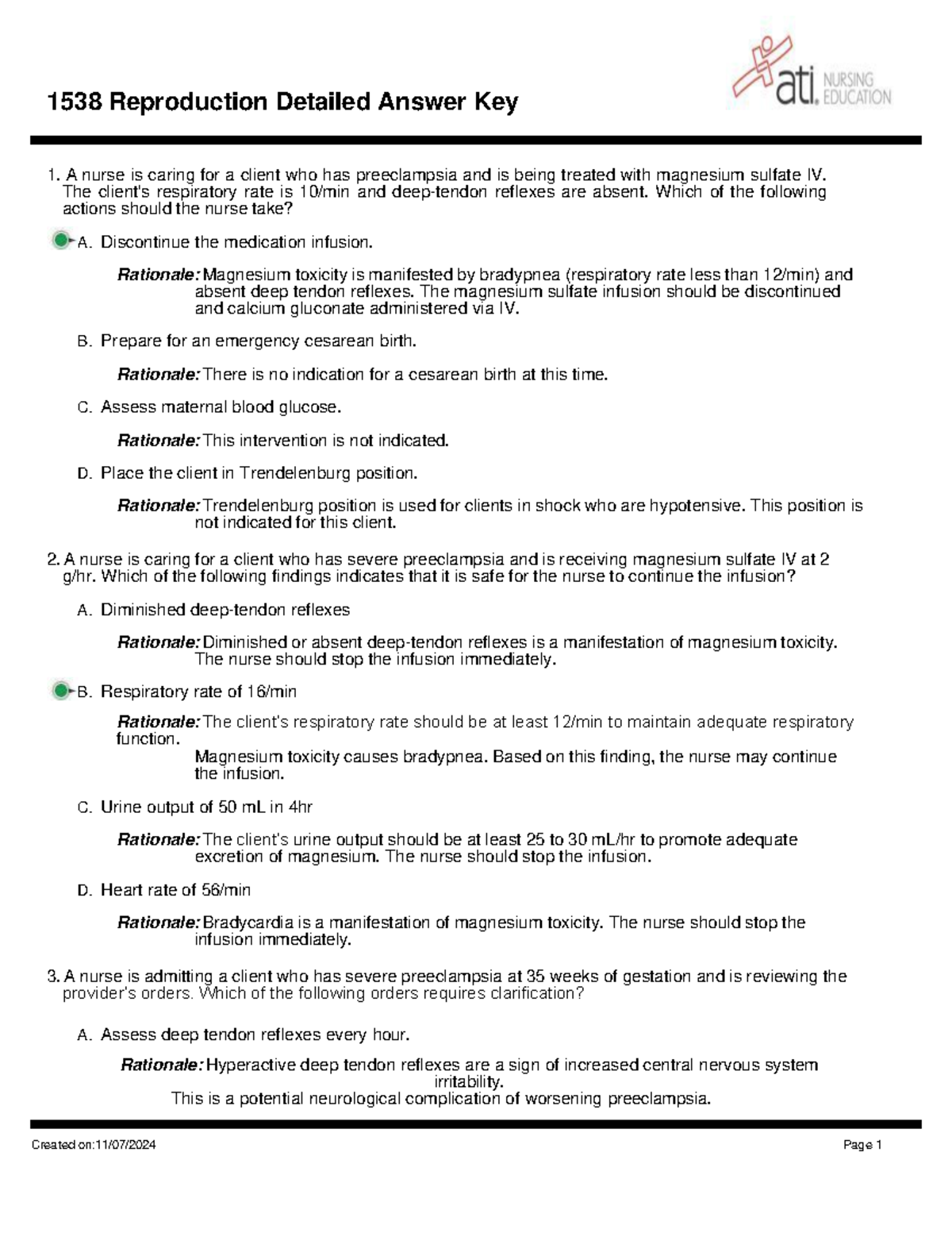 ATI 1538 Reproduction Module Practice Questions Answer Key - Studocu