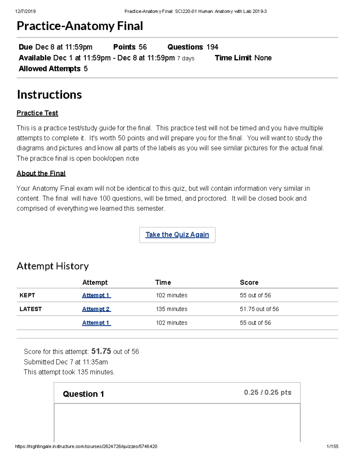 Practice Guide for Final: SCI220 01 Human Anatomy with Lab - Studocu