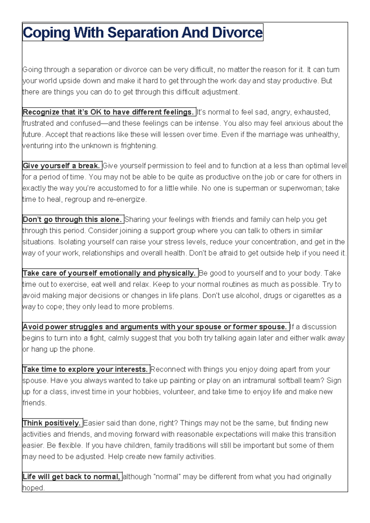 Coping Strategies for Separation & Divorce: A Guide - Studocu