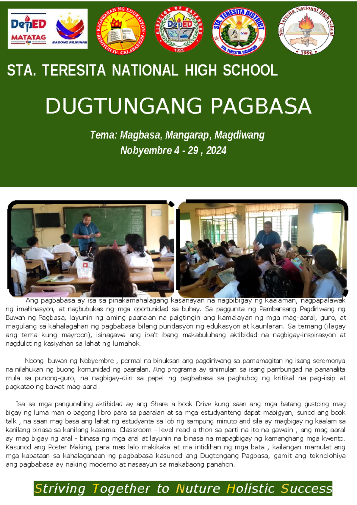 Dugtongang Pagbasa: Book Talk at Poster Making - Filipino Final 1 - Studocu