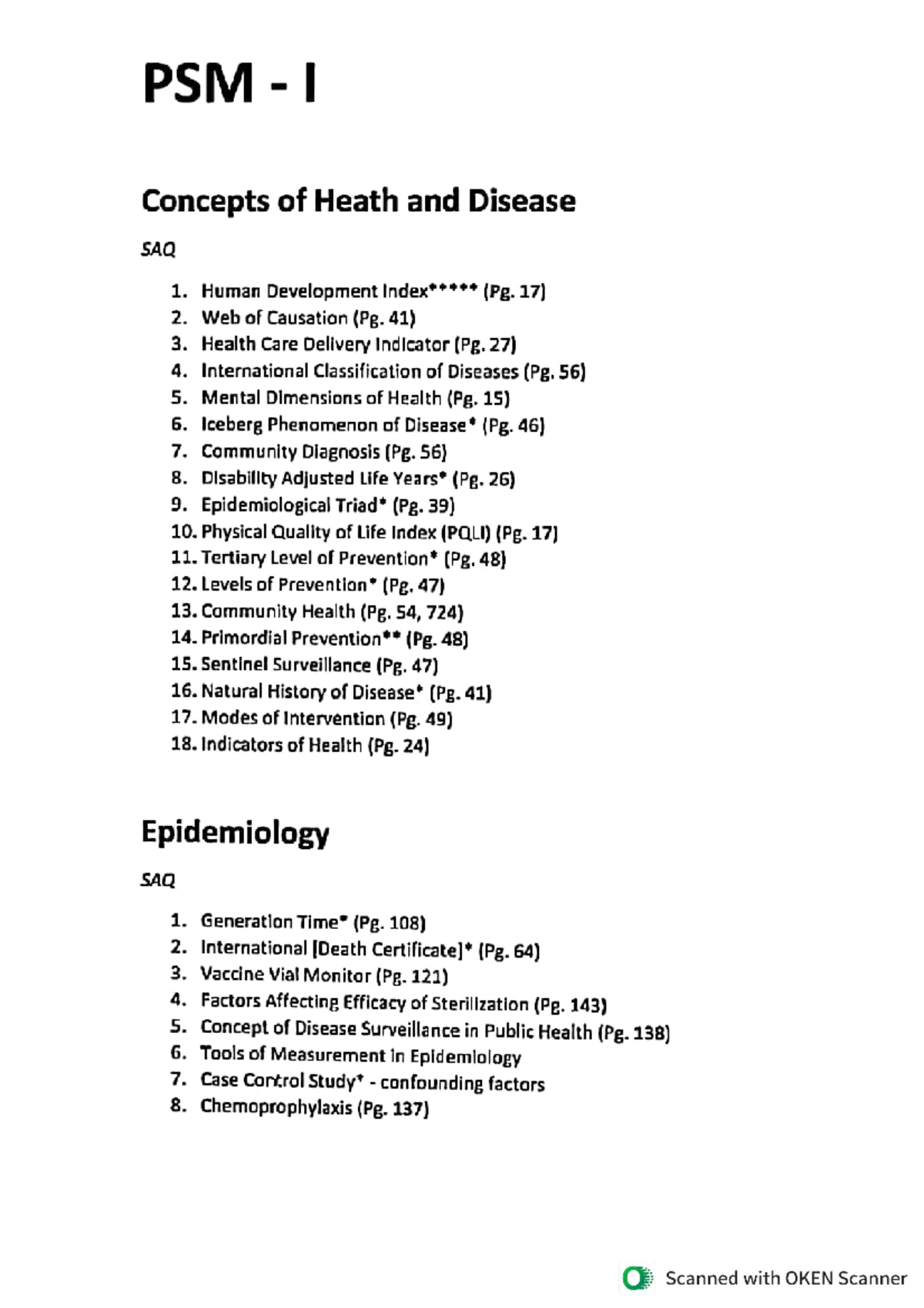 PSM I & II Key Concepts in Health and Disease: SAQ & LAQ Insights - Studocu