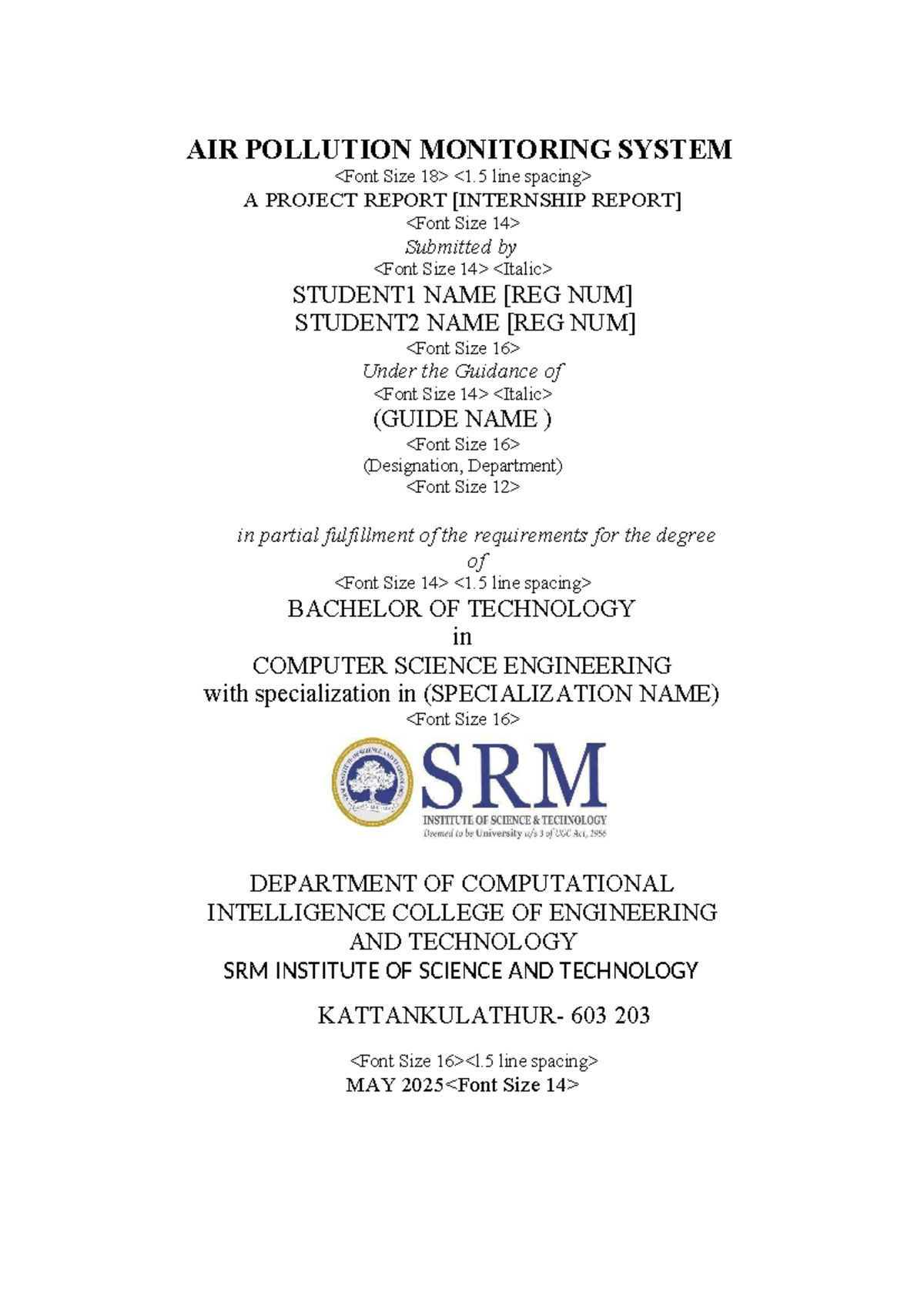 B.Tech Project Report: Air Pollution Monitoring System (CSE) - Studocu