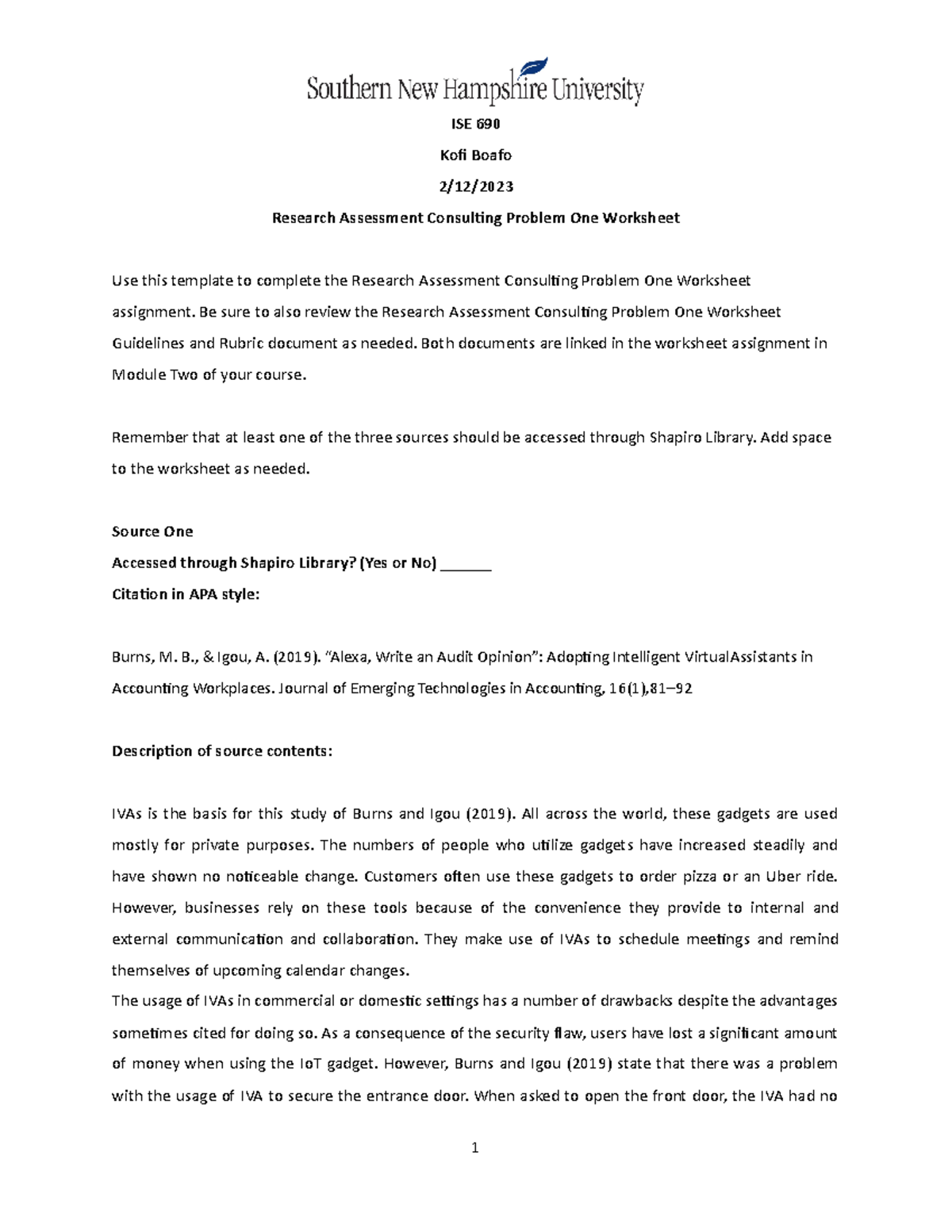 ISE 690 Research Assessment Problem One Worksheet for Module Two - Studocu