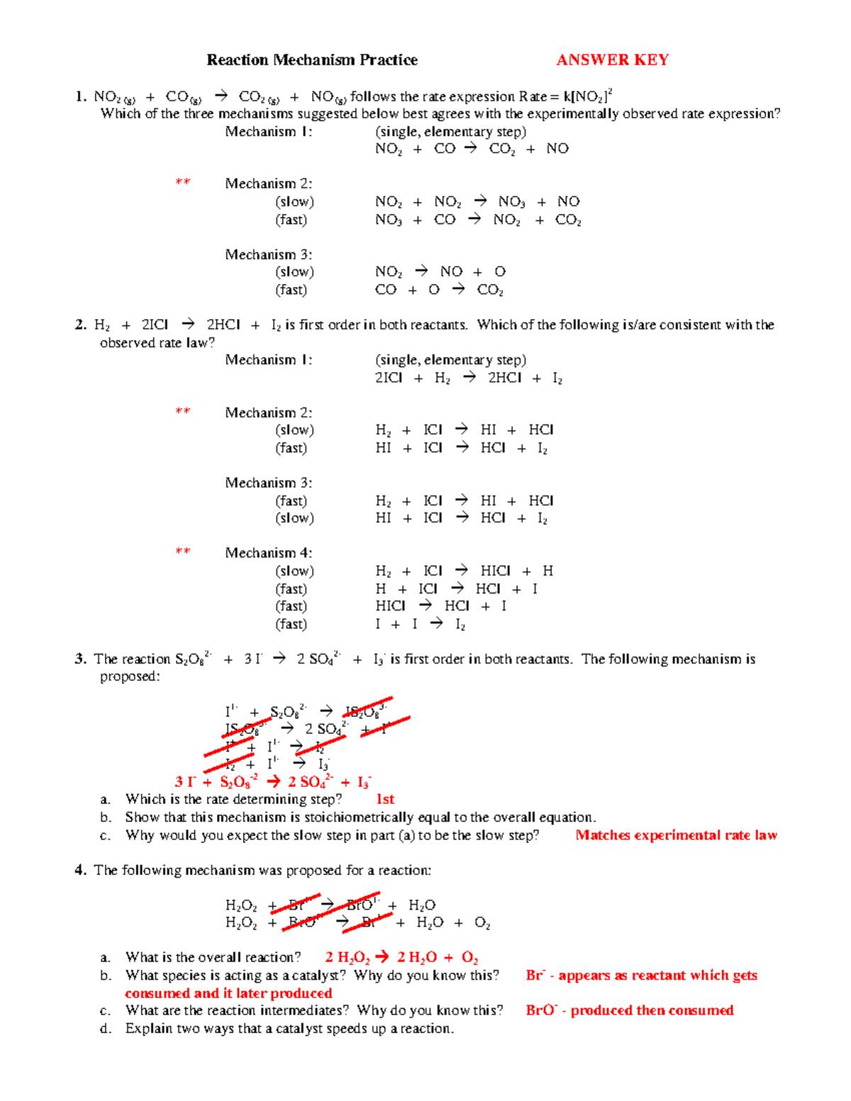 Rxn Mechanisms Practice (CHEM 201) - Answer Key - Studocu