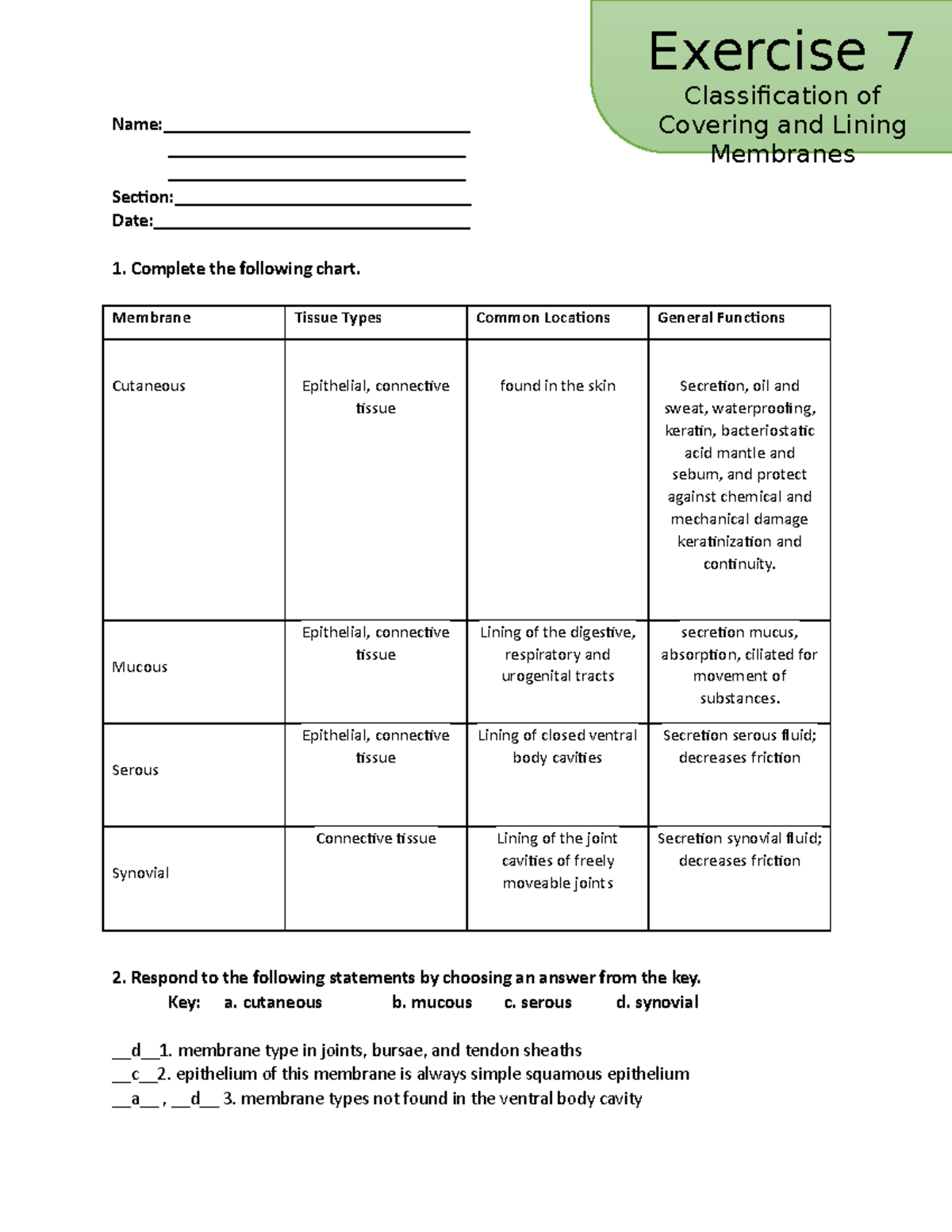 Anaphy Lab Sec.3 Exercise 7 - Name ...