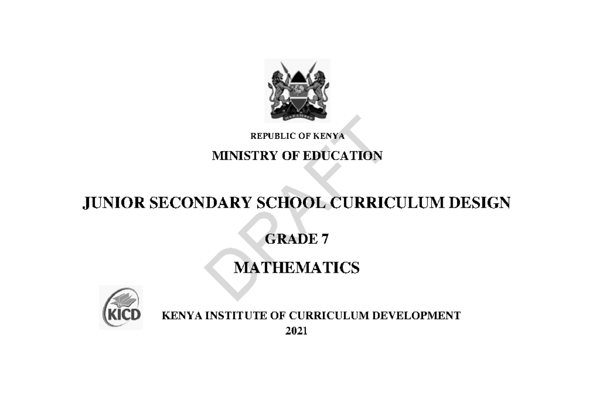 Grade 7 Curriculum Designs- Mathematics - REPUBLIC OF KENYA MINISTRY OF ...