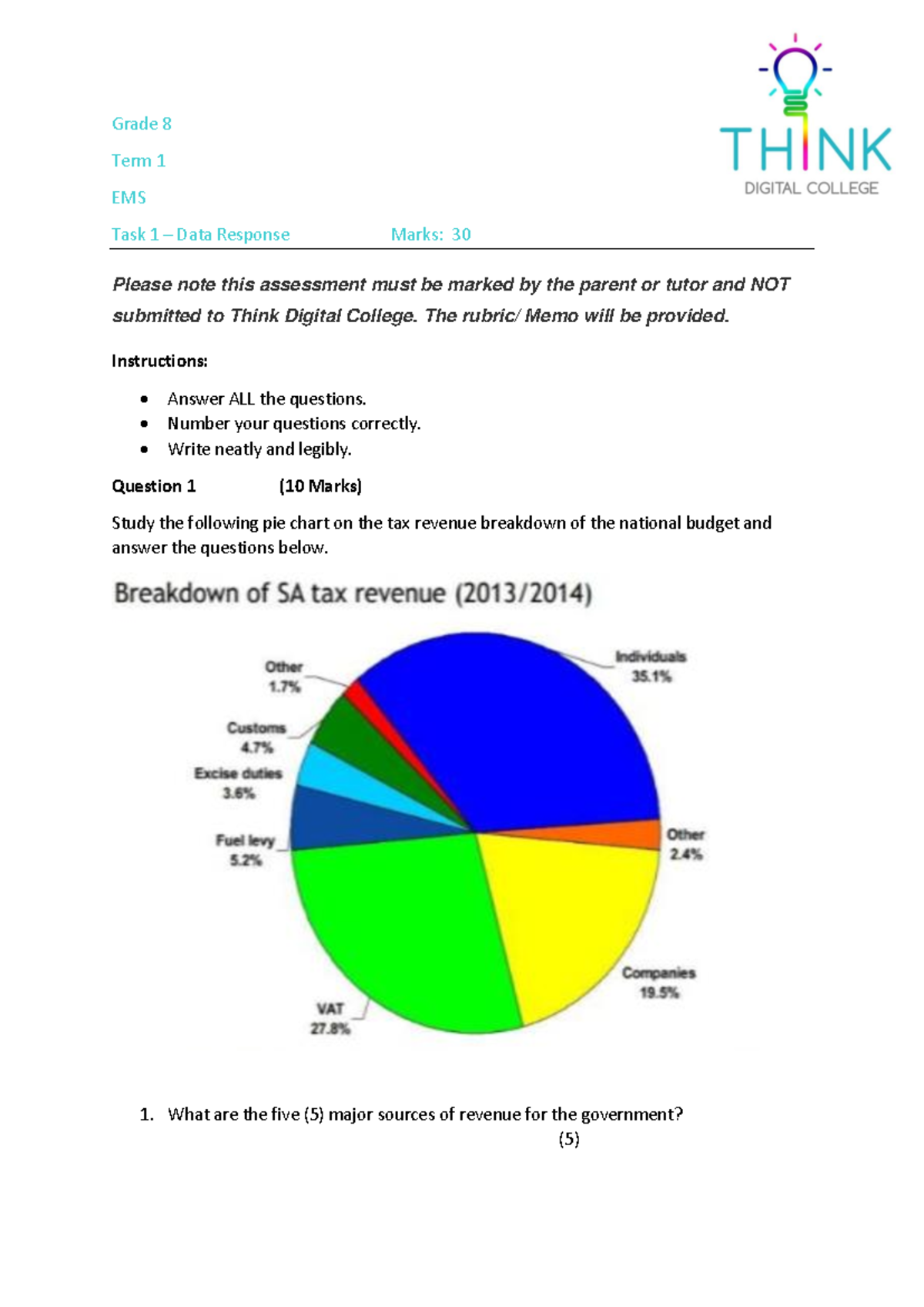 Grade 8 EMS Term 1 Project - Data Response Task 1 Guide - Studocu
