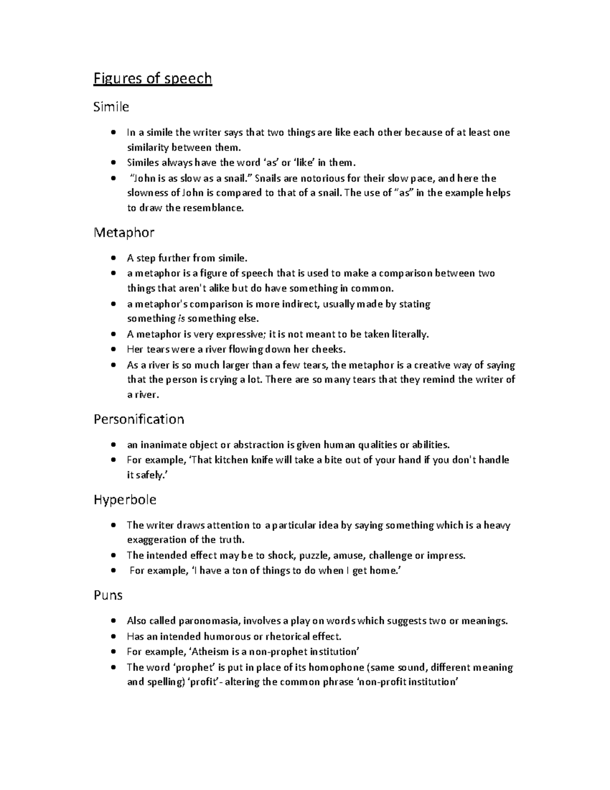 Literary Terms Defined: Figures of Speech and Their Examples - Studocu