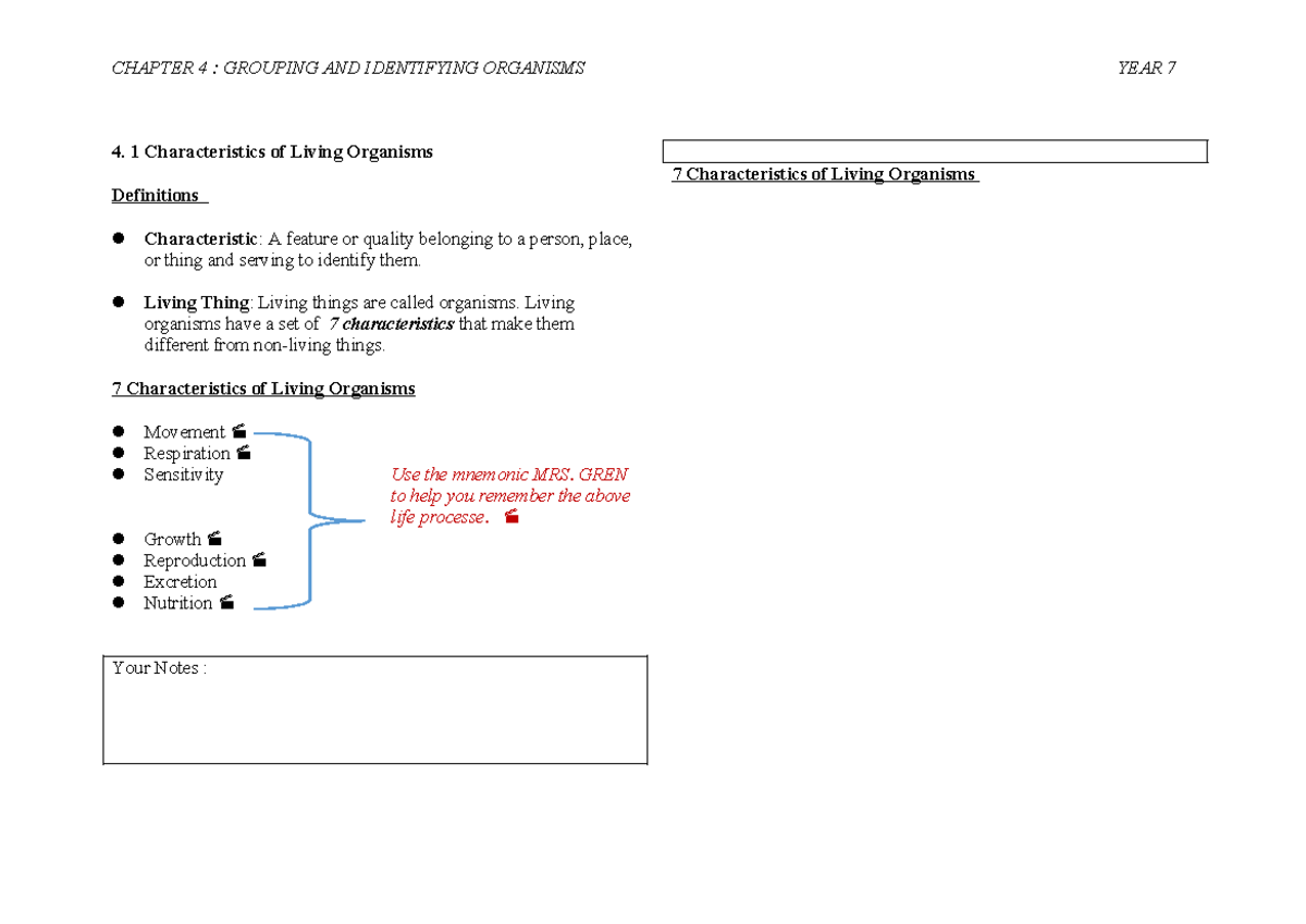 CHAPTER 4: GROUPING AND IDENTIFYING ORGANISMS - YEAR 7 Notes - Studocu