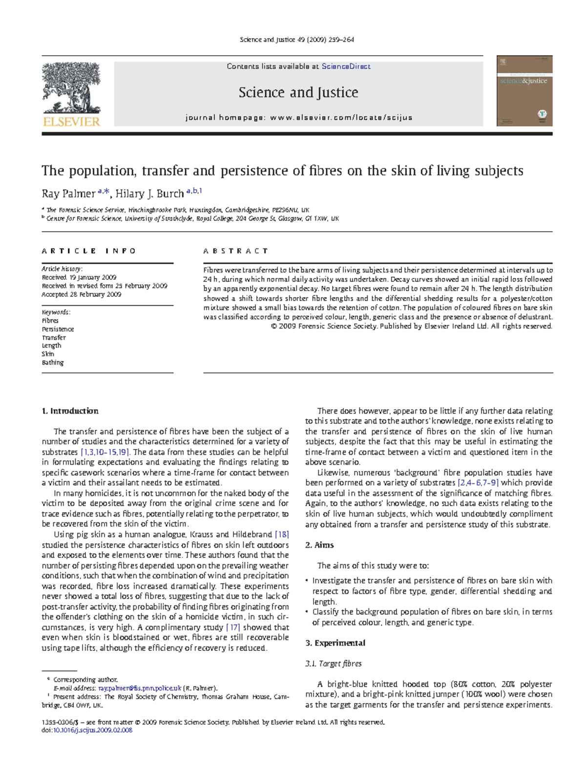Science and Justice 49 (2009) - Study on Fibre Transfer and Persistence ...