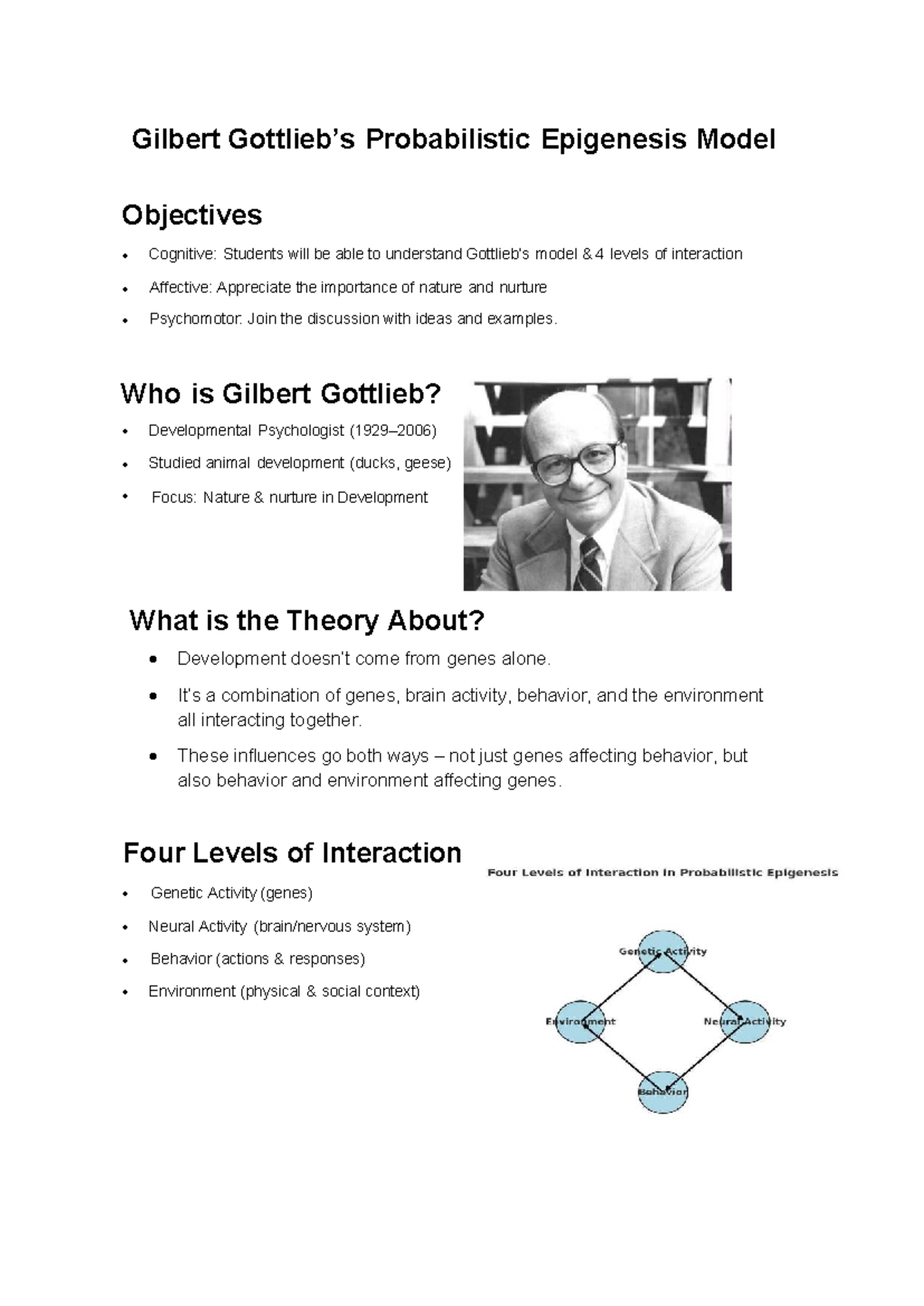 Gottlieb Probabilistic Epigenesis Model Overview and Objectives - Studocu