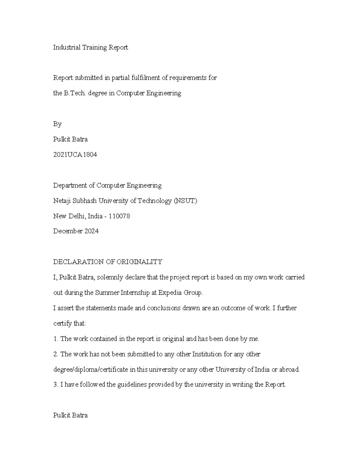B.Tech Industrial Training Report - Computer Engineering 2024 - Studocu
