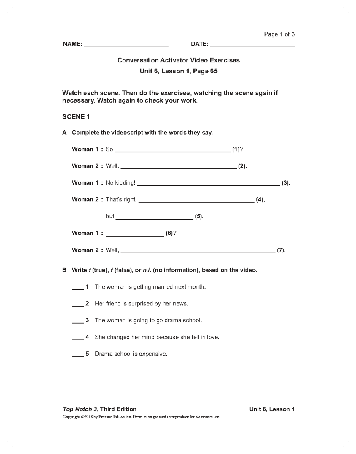 Video Exercises Unit 6: Conversation Activator Lessons 1 & 2 - Studocu