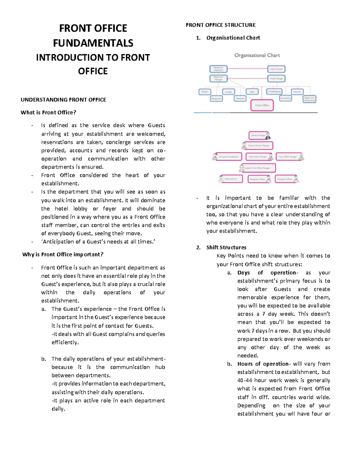 Front- Office- Fundamentals - FRONT OFFICE FUNDAMENTALS INTRODUCTION TO ...