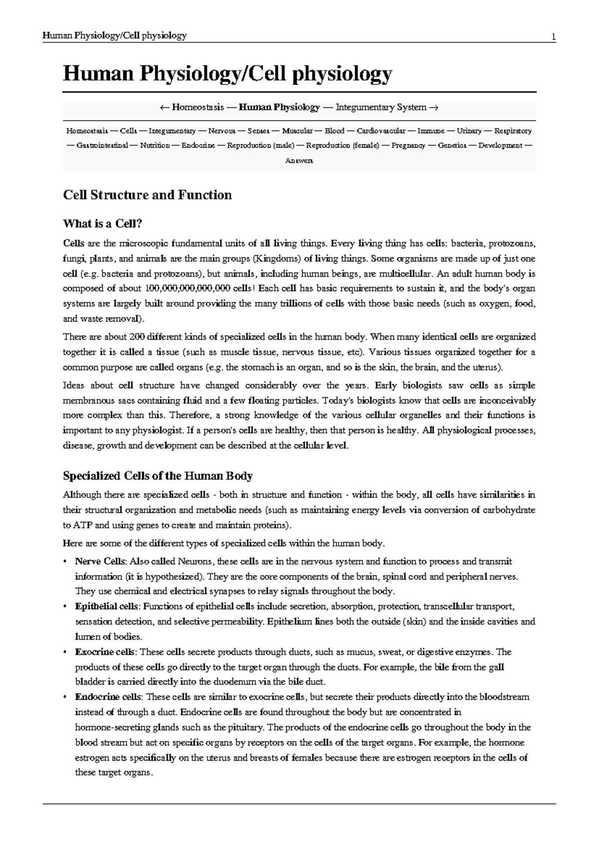 Human Physiology 1: Cell Structure, Function, and Metabolism Notes ...