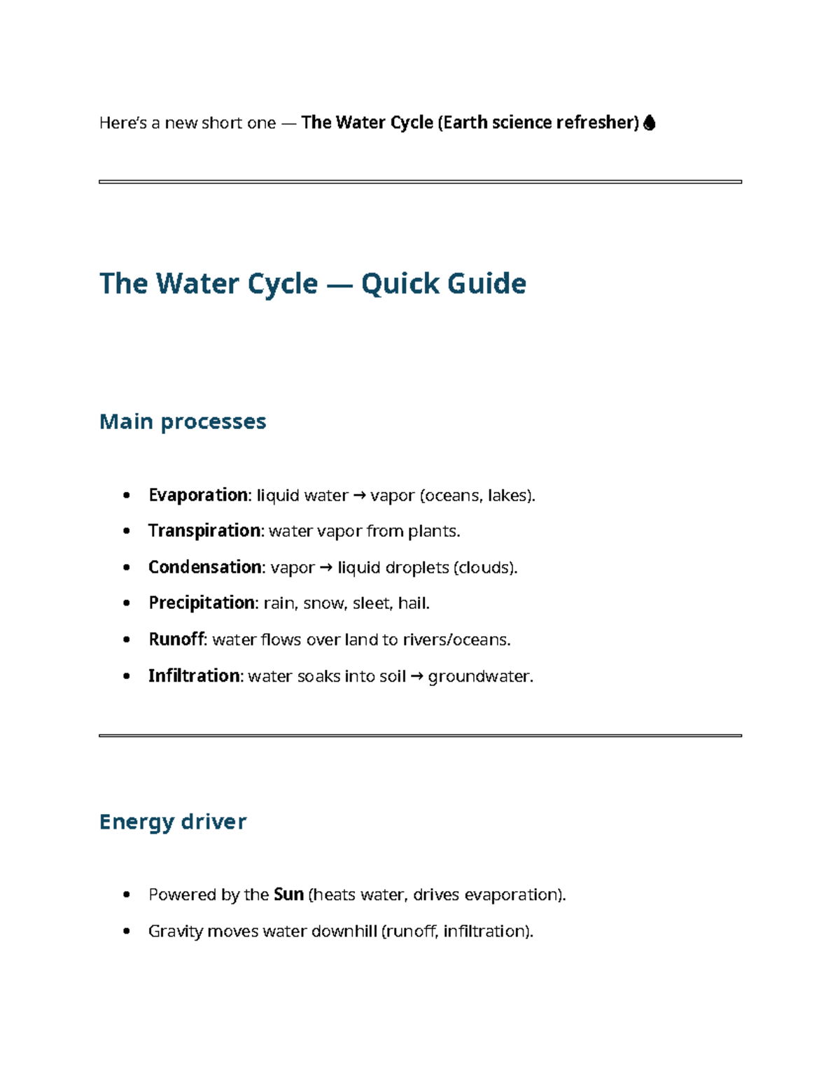 Earth Science Refresher: The Water Cycle Overview - Studocu