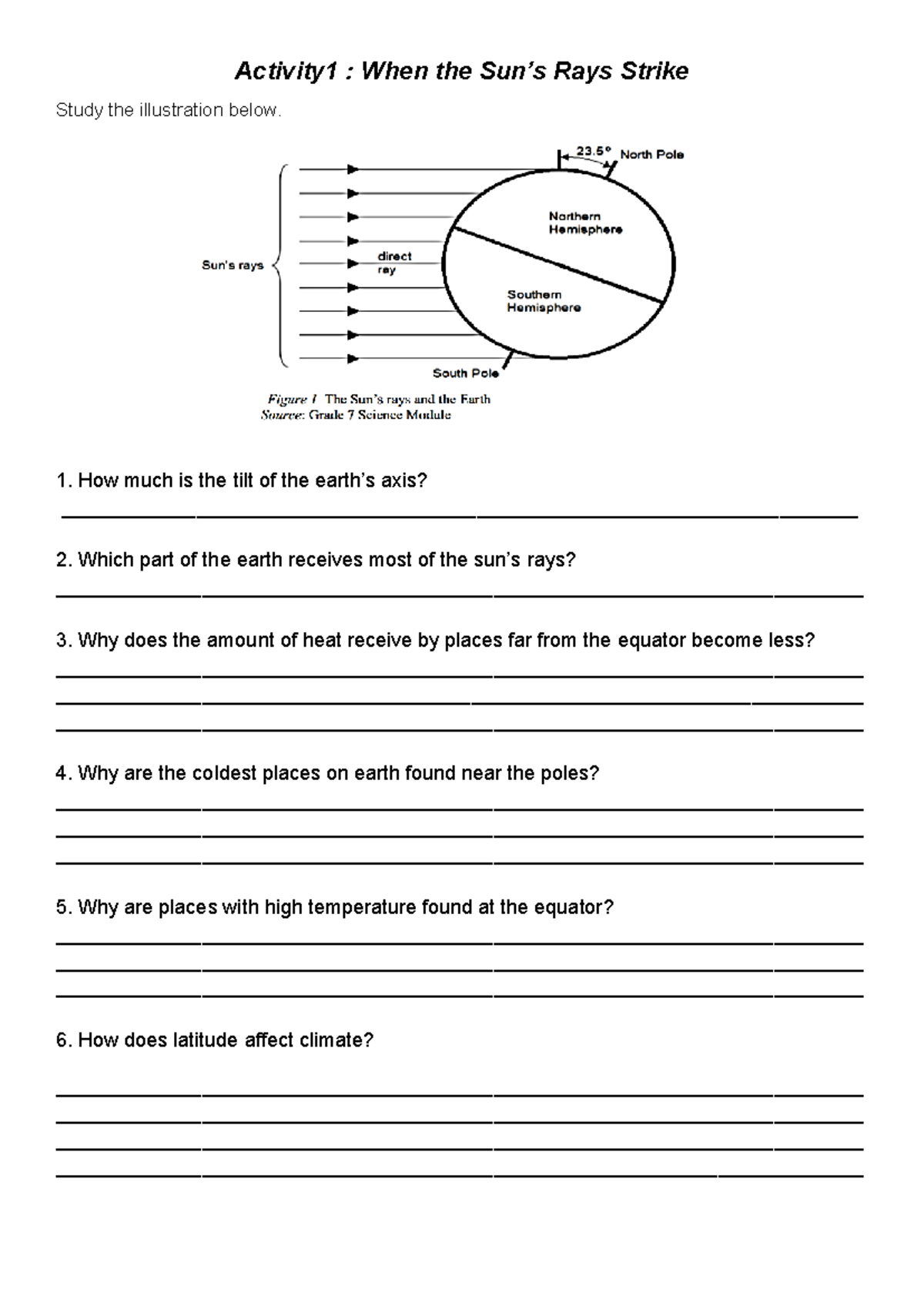 Quarter 3 Module 2- Activity Sheets - Activity 1 : When the Sun’s Rays ...