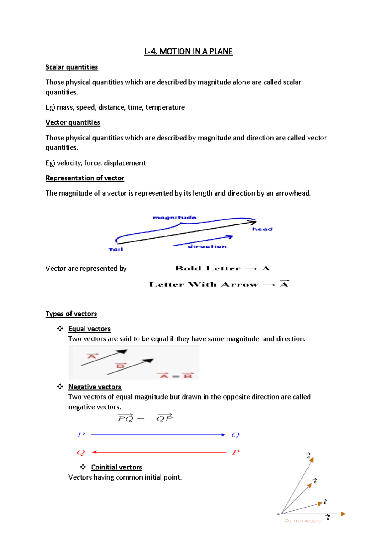 CBSE Class 11 - Physics Chapter 3: Motion in a Plane Notes - Studocu