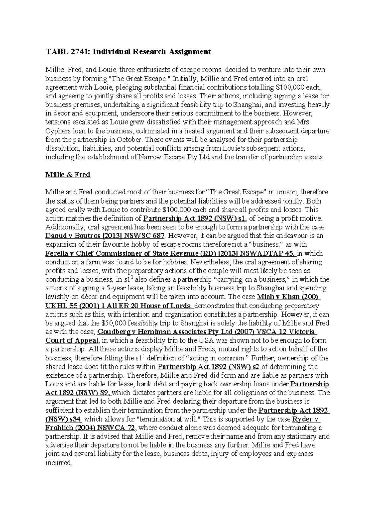 TABL 2741 Individual Assignment - TABL 2741: Individual Research ...