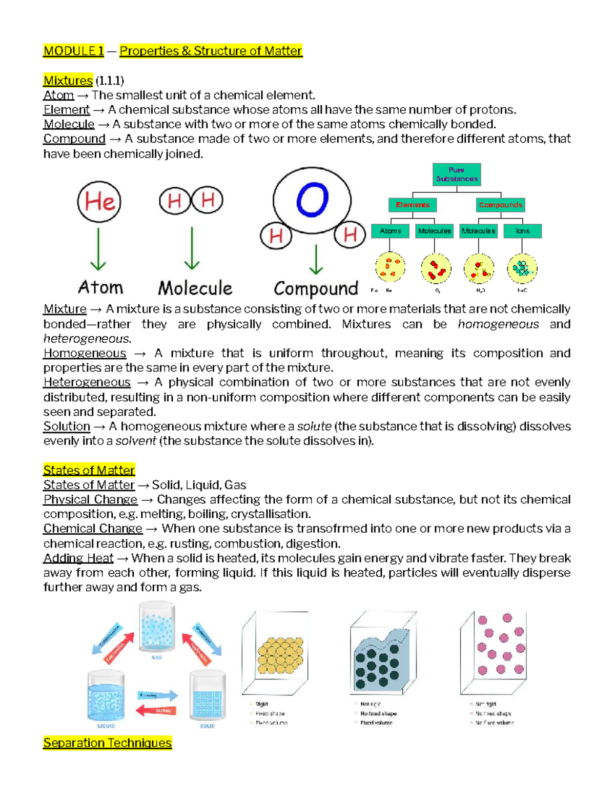 Chemistry 101: Properties & Structure of Matter (Module 1) - Studocu