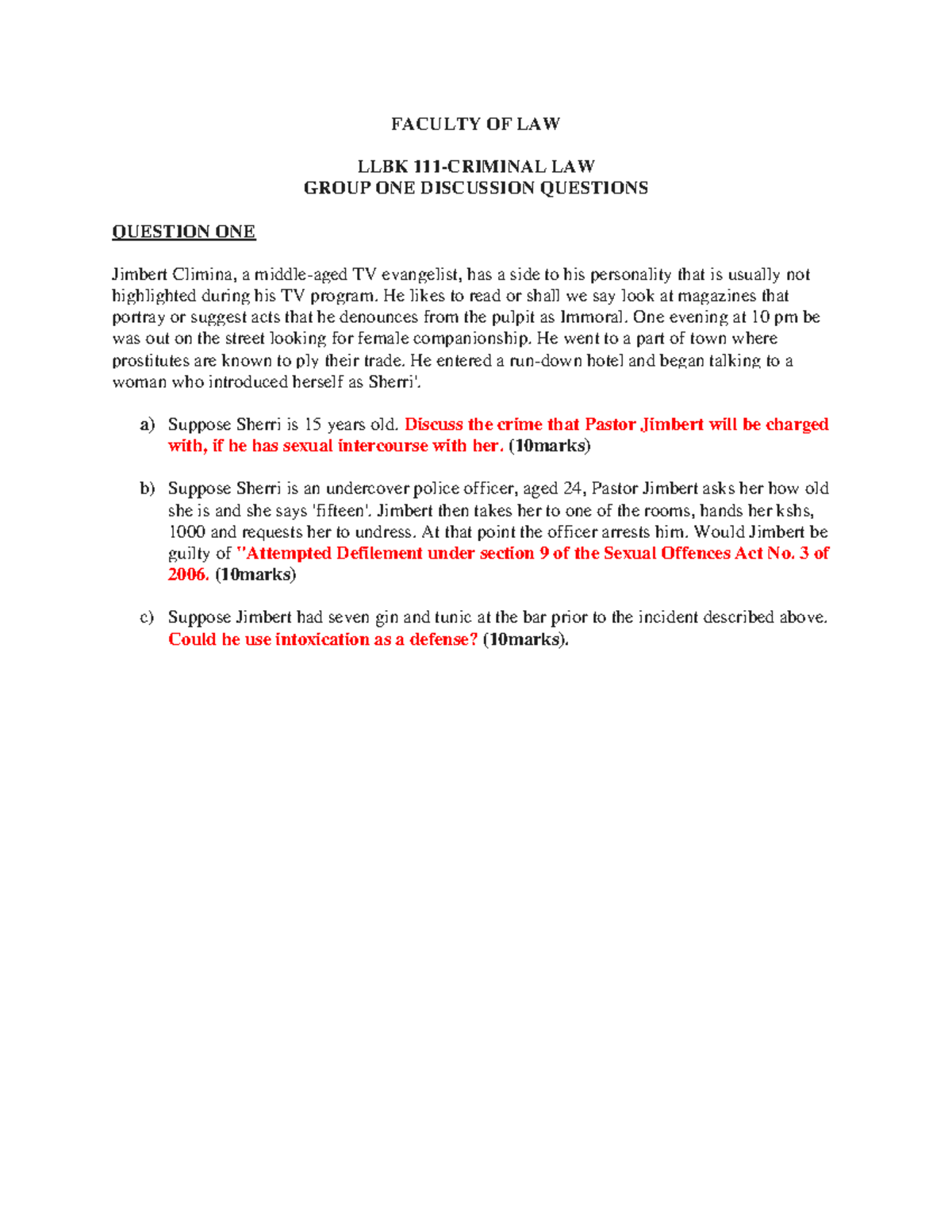 LLBK 101: Criminal Law Discussion Questions and Analysis - Studocu