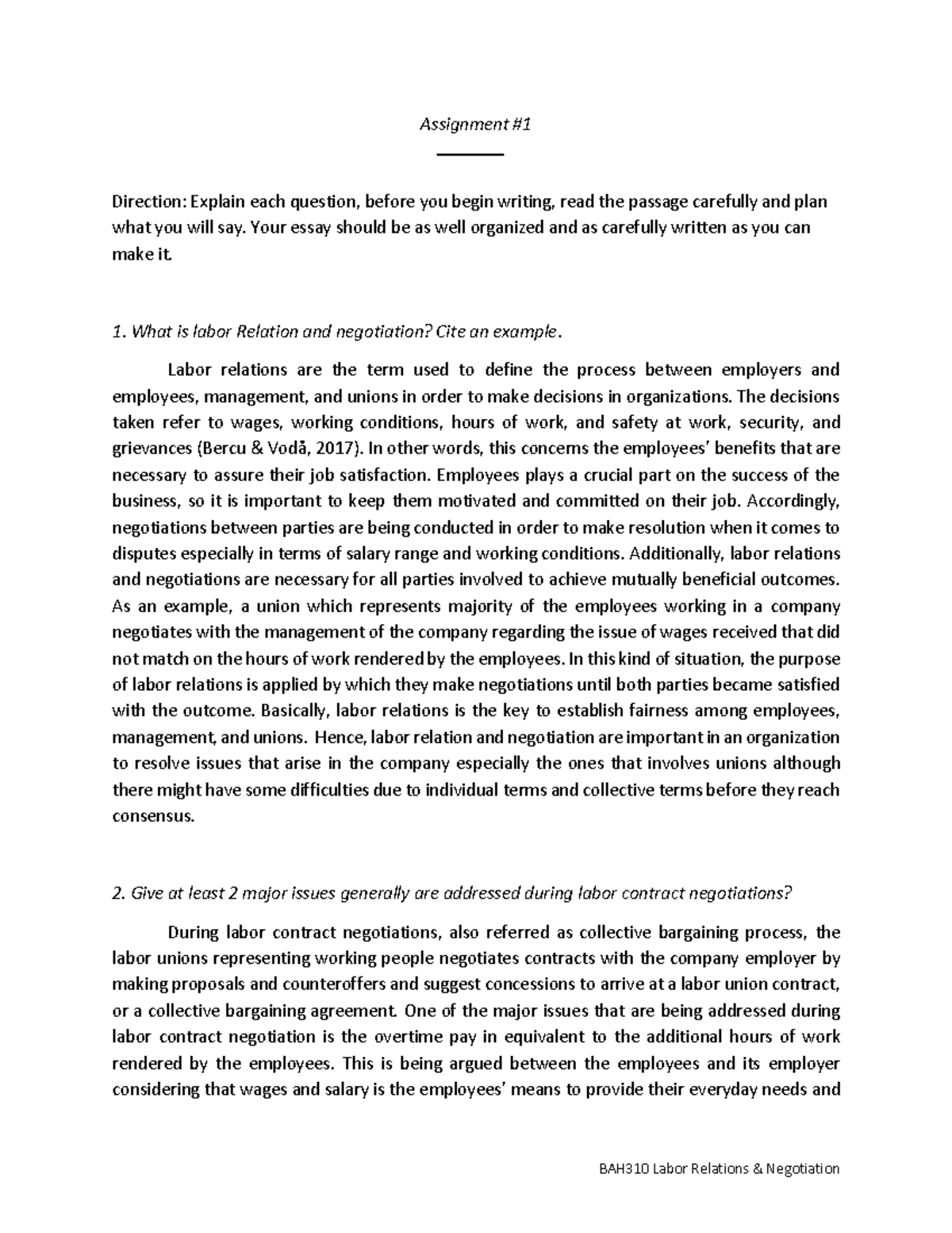 BAH310 Assignment 1 - ABOUT LABOR RELATIONS - BAH310 Labor Relations ...