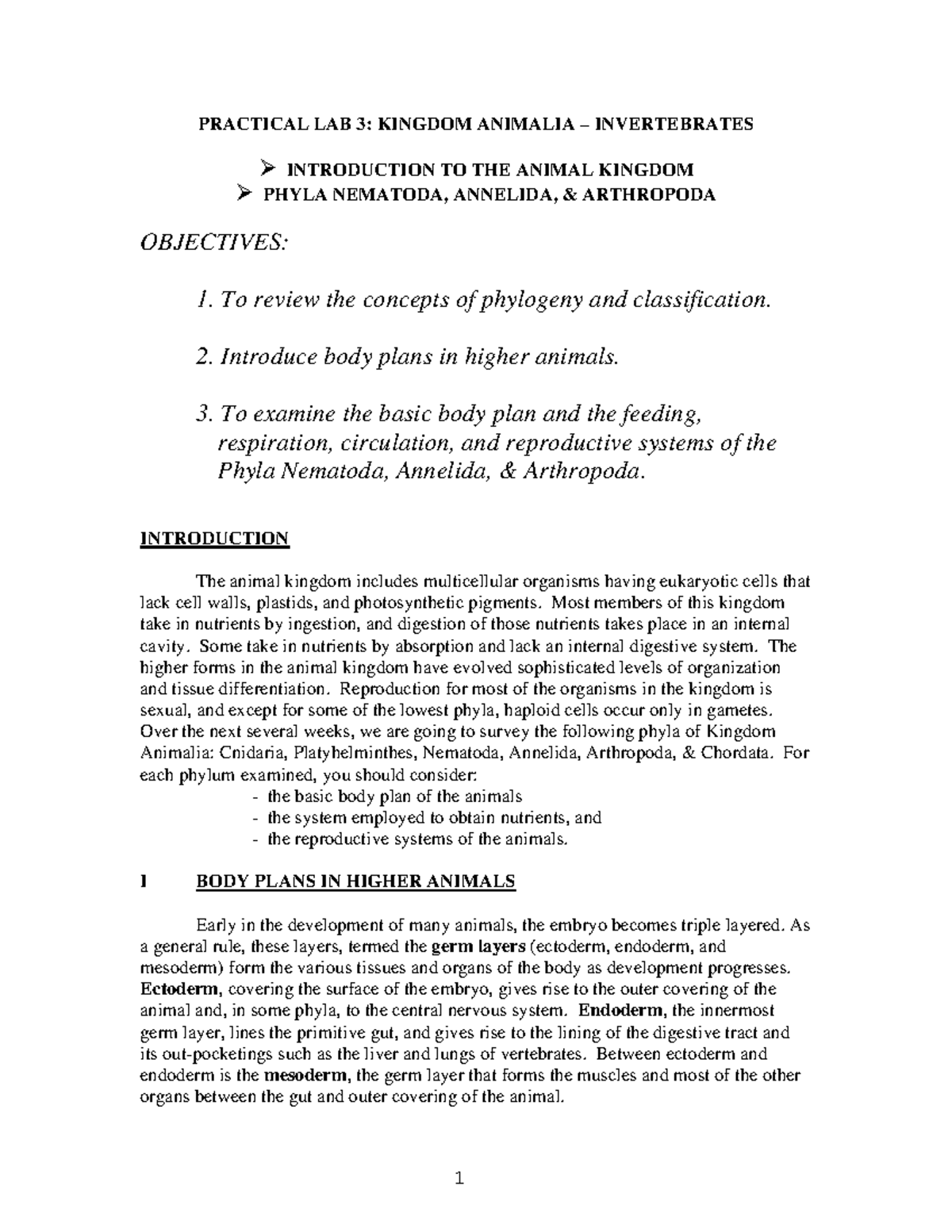 Practical Lab 3: Kingdom Animalia - Invertebrates Overview (BIOL 1116 ...